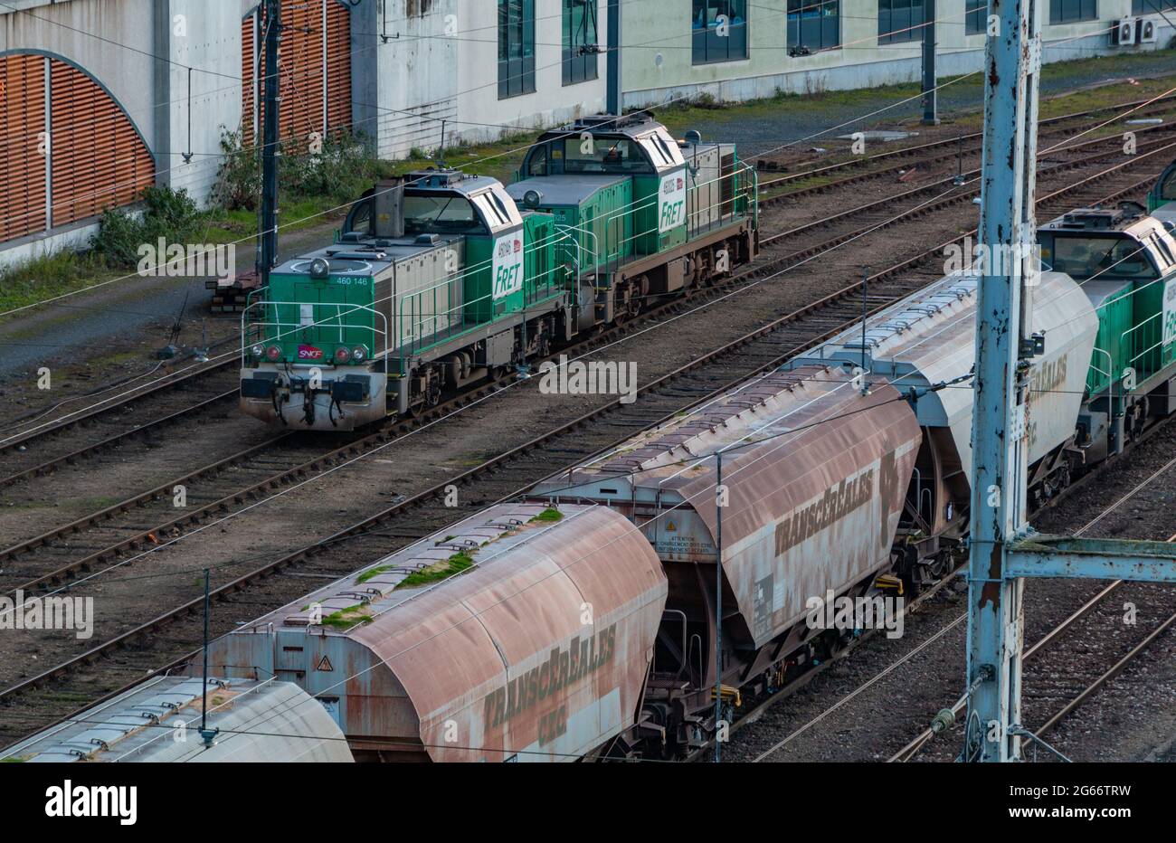 A picture of cargo trains on the Poitiers train station Stock Photo - Alamy