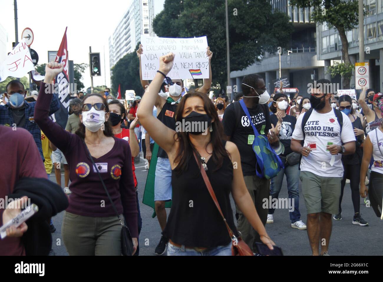 Rio De Janeiro, Brazil. 03rd July, 2021. Thousands of protesters took ...