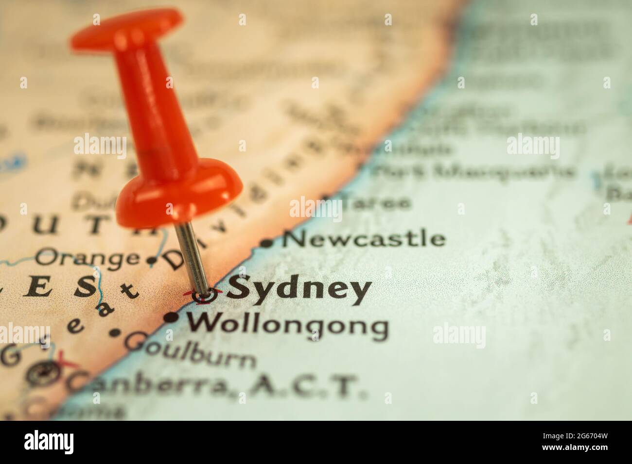 Location Sydney in Australia, map with push pin closeup, travel and ...