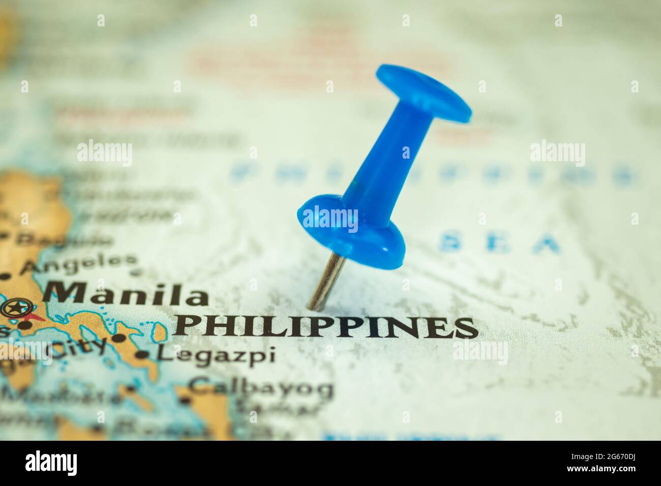 Location Philippines, map with push pin closeup, travel and journey ...