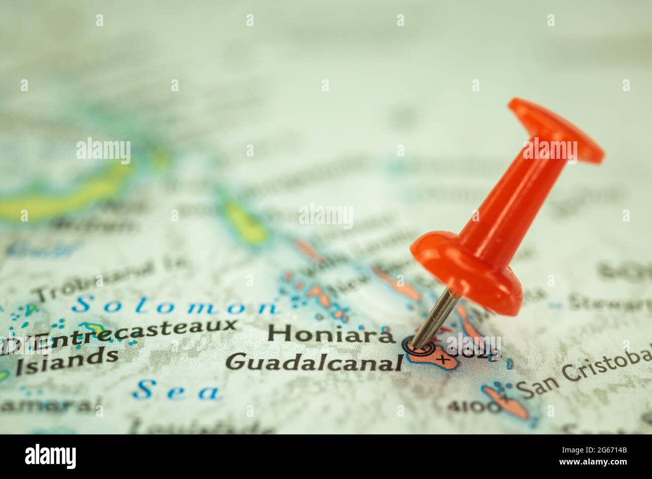 Location Honiara in Solomon Islands, map with push pin closeup, travel ...