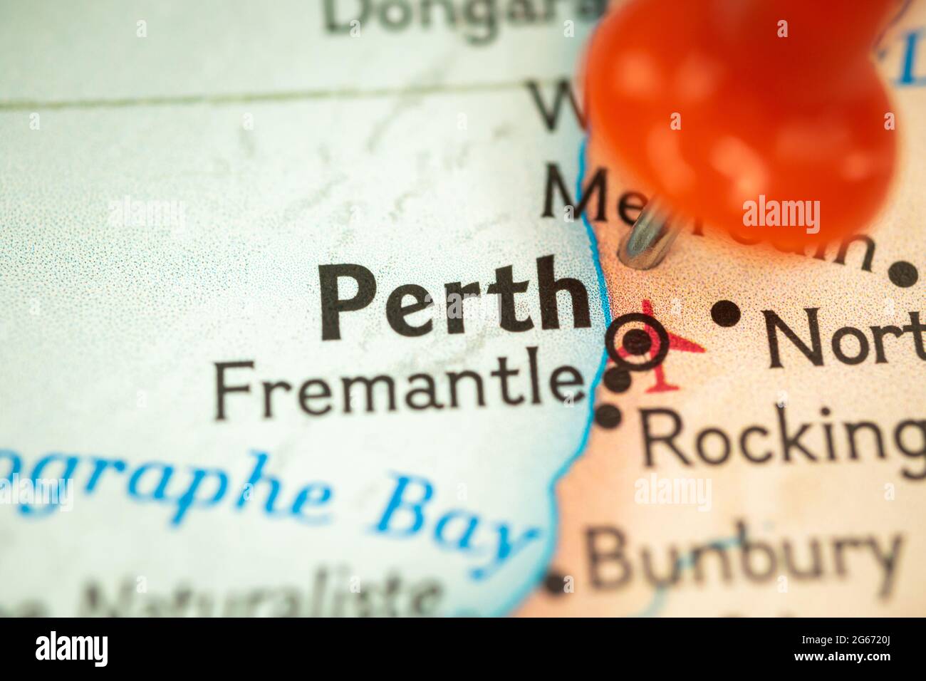 Location Perth and Fremantle in Australia, map with push pin closeup ...