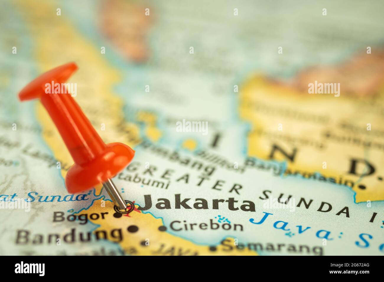 Location Jakarta in Indonesia, map with push pin closeup, travel and ...