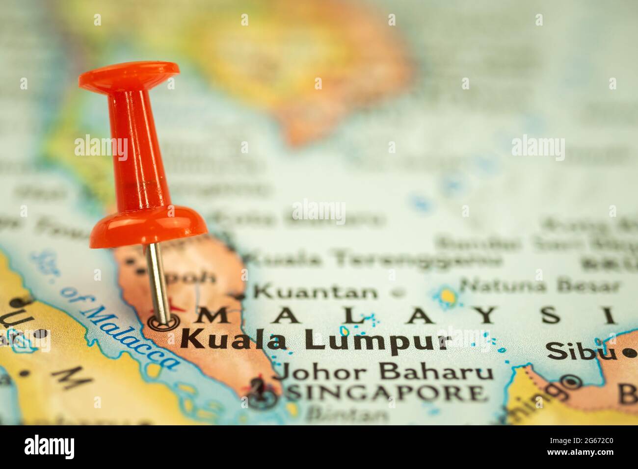 Location Kuala Lumpur in Malaysia, map with push pin closeup, travel ...