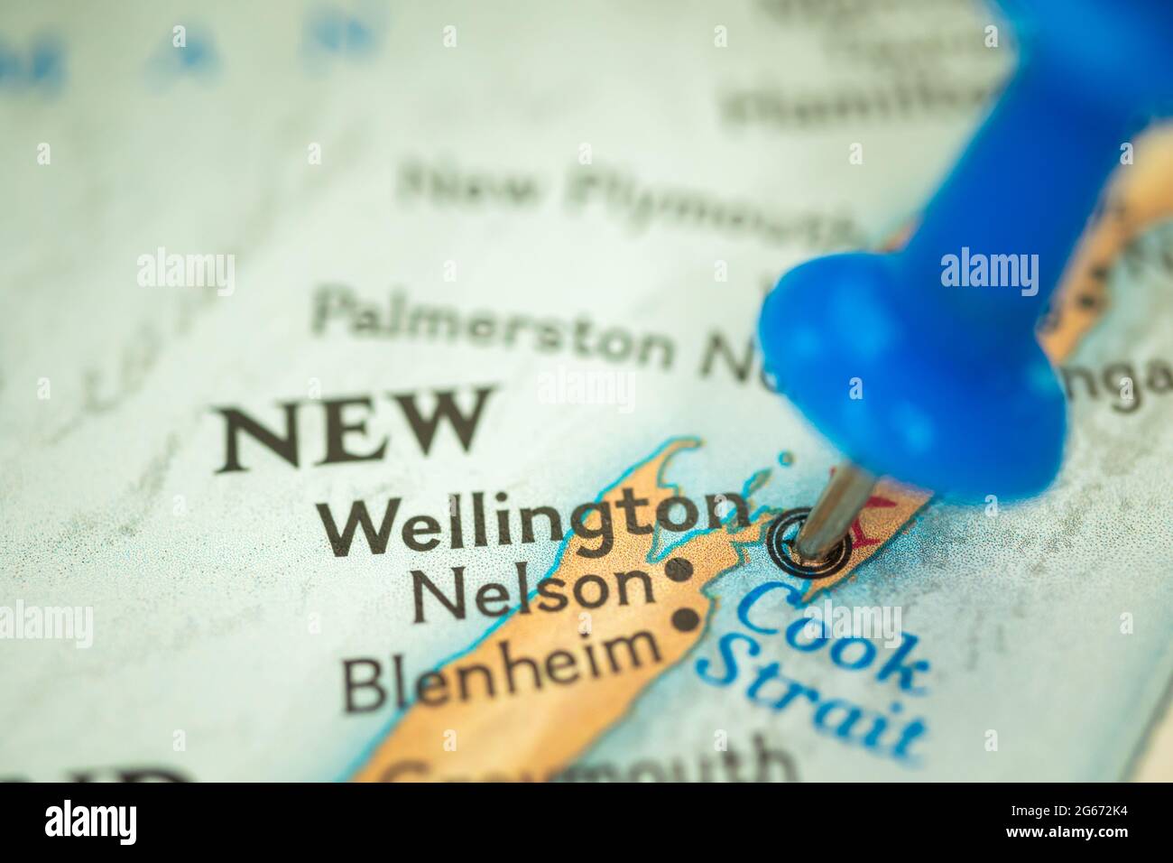 Location Wellington in New Zealand, map with push pin closeup, travel ...