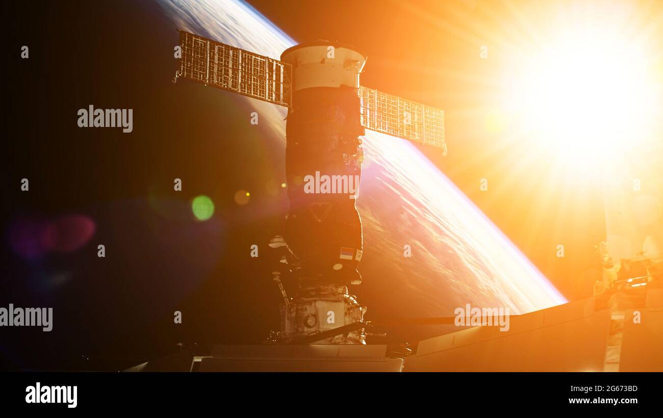 View on ISS Progress resupply ship, View out from a passenger window on ...