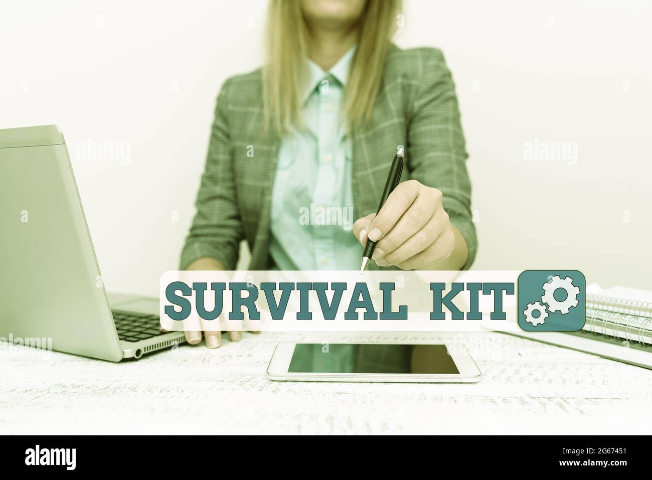 Conceptual display Survival Kit. Business approach Emergency Equipment ...