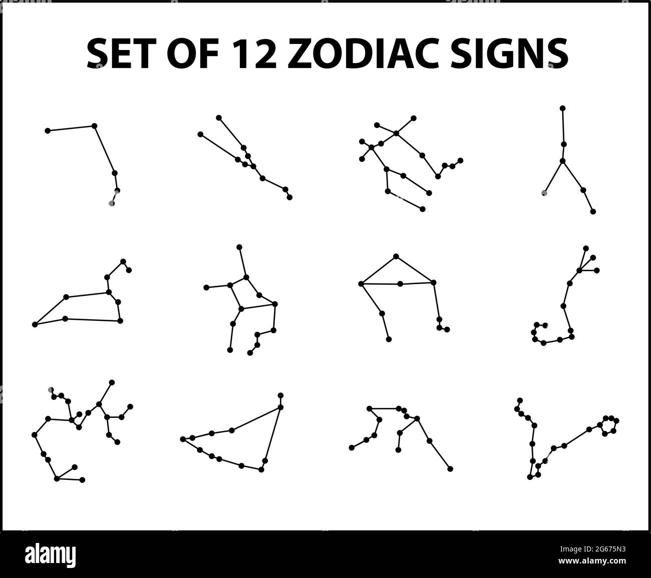 Set of 12 isolated constellations or Zodiac Signs on white background ...