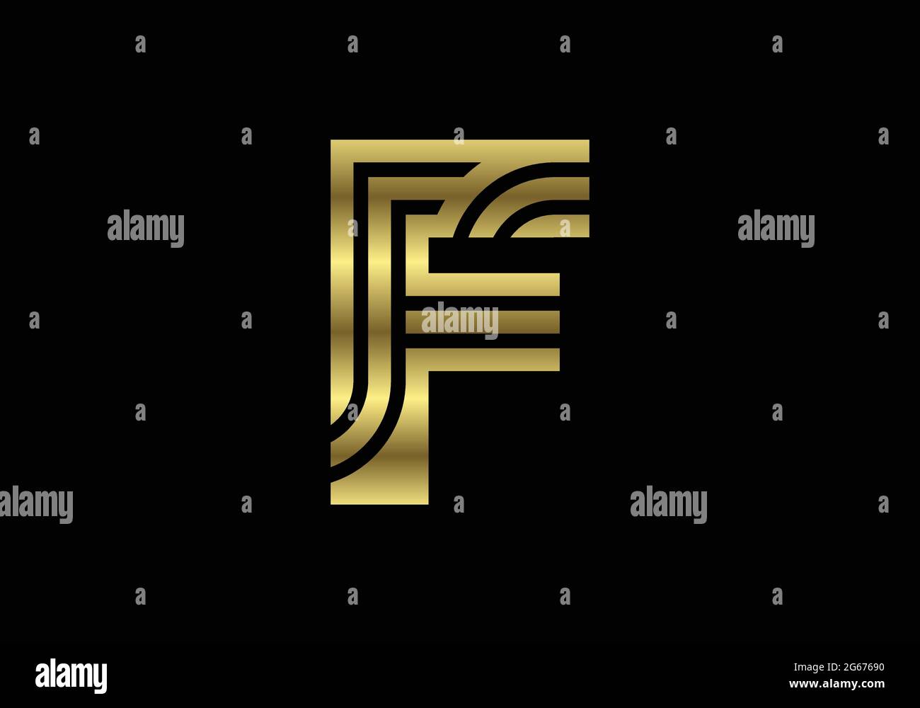 Golden Capital Lines Letter F. Creative Line Letters Design, Graphic ...