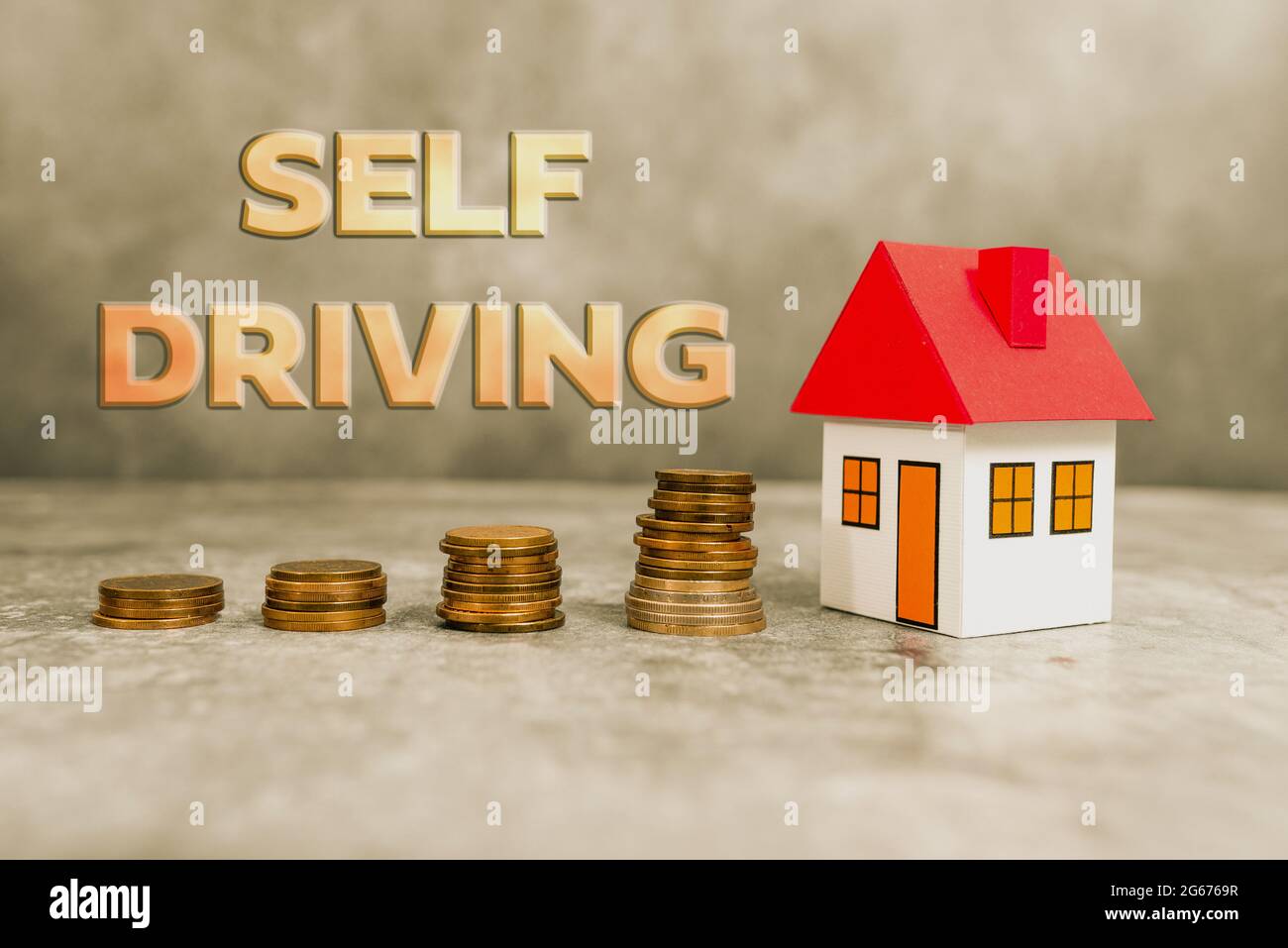 Conceptual display Self Driving. Concept meaning Autonomous vehicle ...