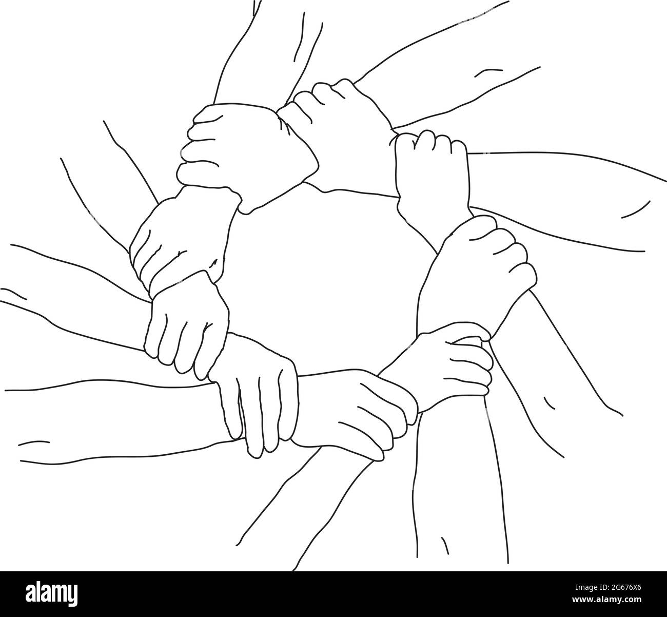 United hands concept of business idea of line art isolated on white ...