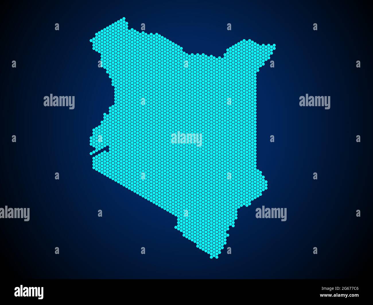 Honey Comb or Hexagon textured map of Kenya Country isolated on dark ...