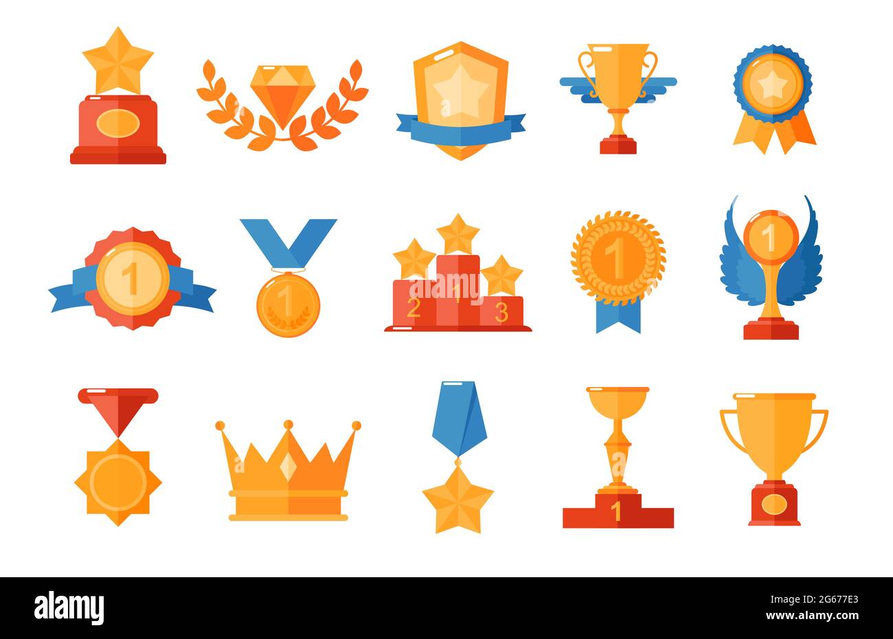 Vector illustration set of awards icons, golden cups for winners and ...