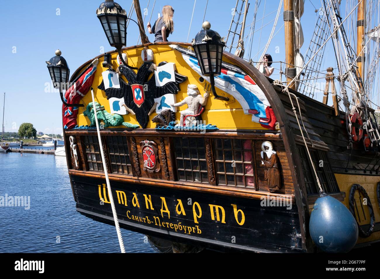 Stern of the Russian frigate Shtandart with all the heraldry symbols ...