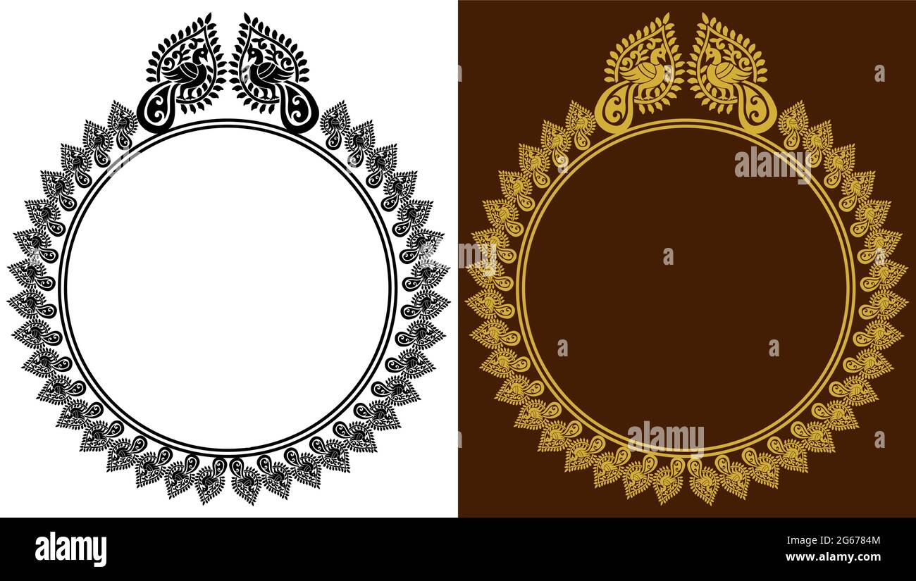 Beautiful peacock round frame design concept isolated on white ...