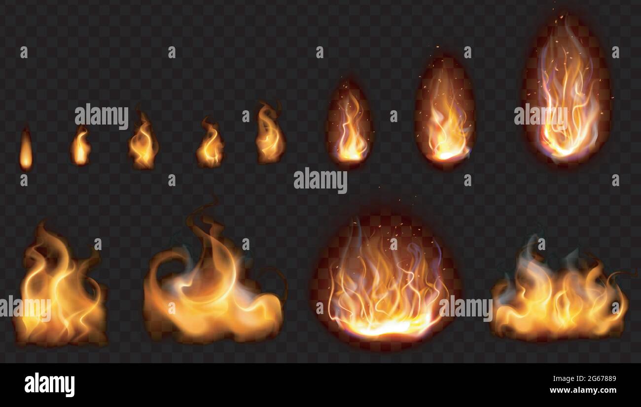 Vector realistic transparent fire flame set. Fire hot, flame fire Stock ...