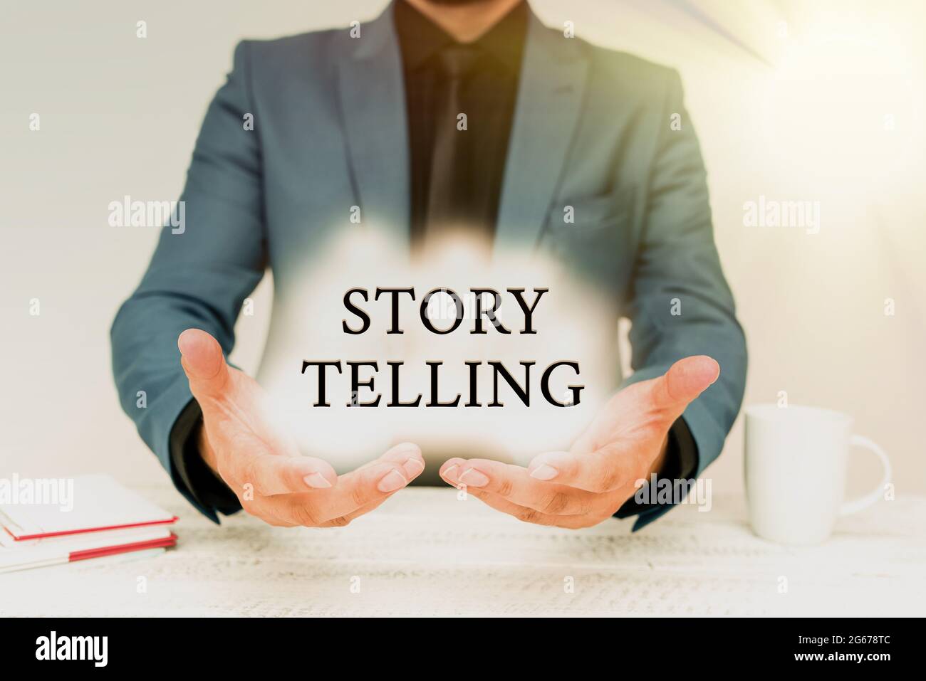 Text caption presenting Story Telling. Internet Concept narrative style ...