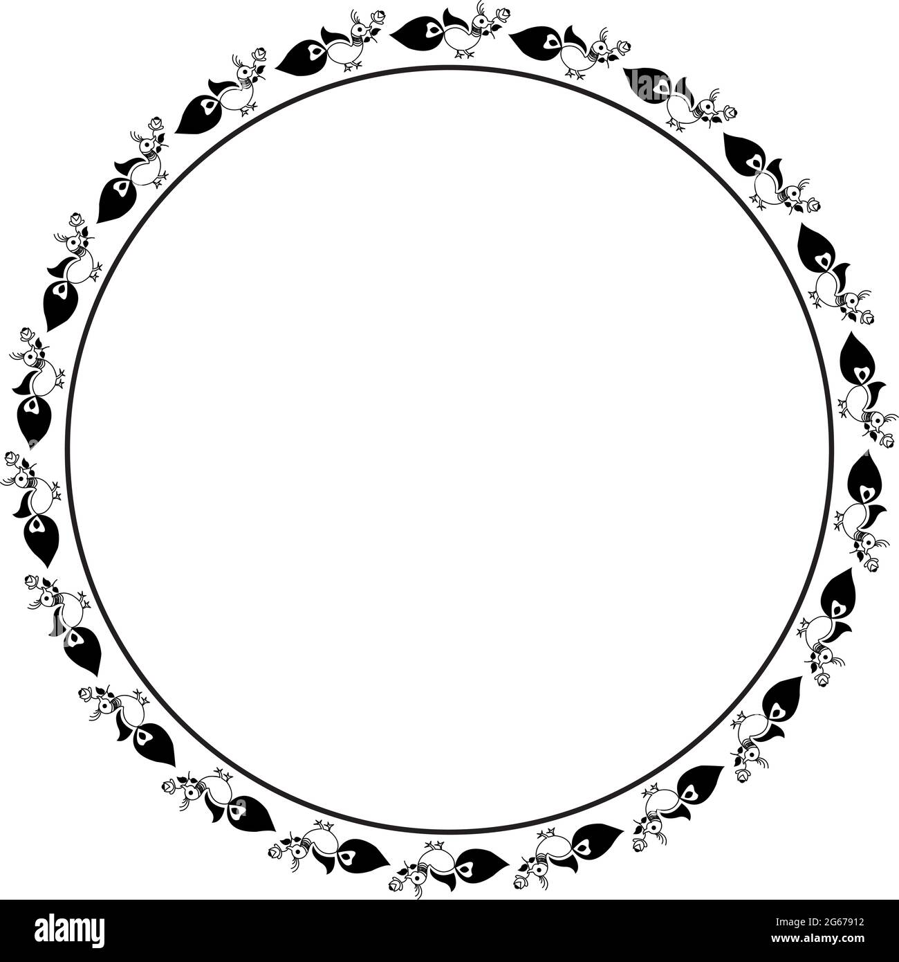 Beautiful peacock round frame design concept isolated on white ...