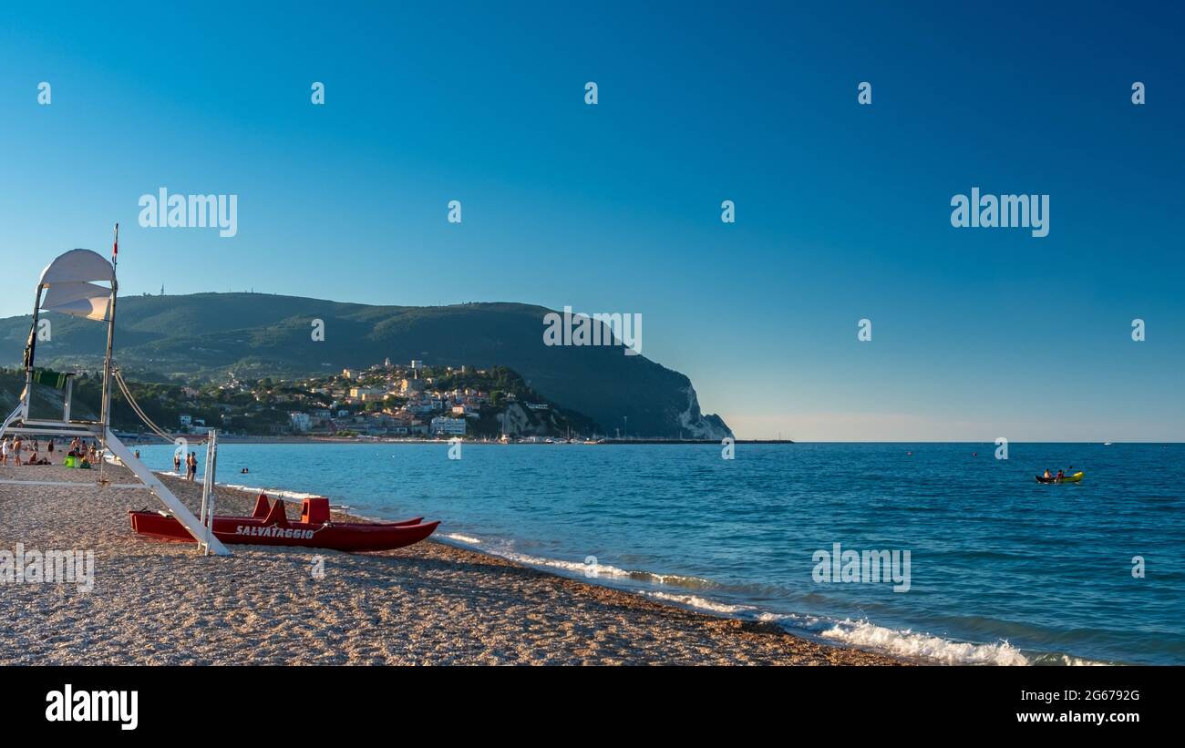Lifeguard are important at the beach. Numana, Ancona Province, Marche ...