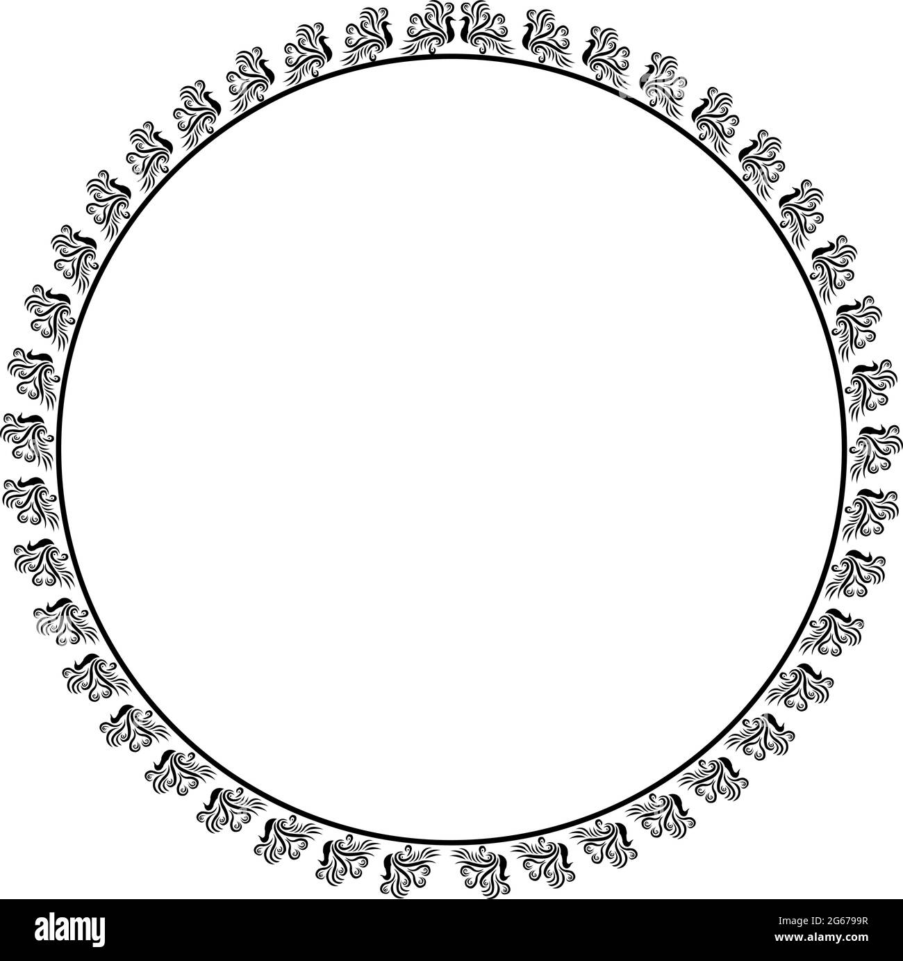 Beautiful peacock round frame design concept isolated on white ...