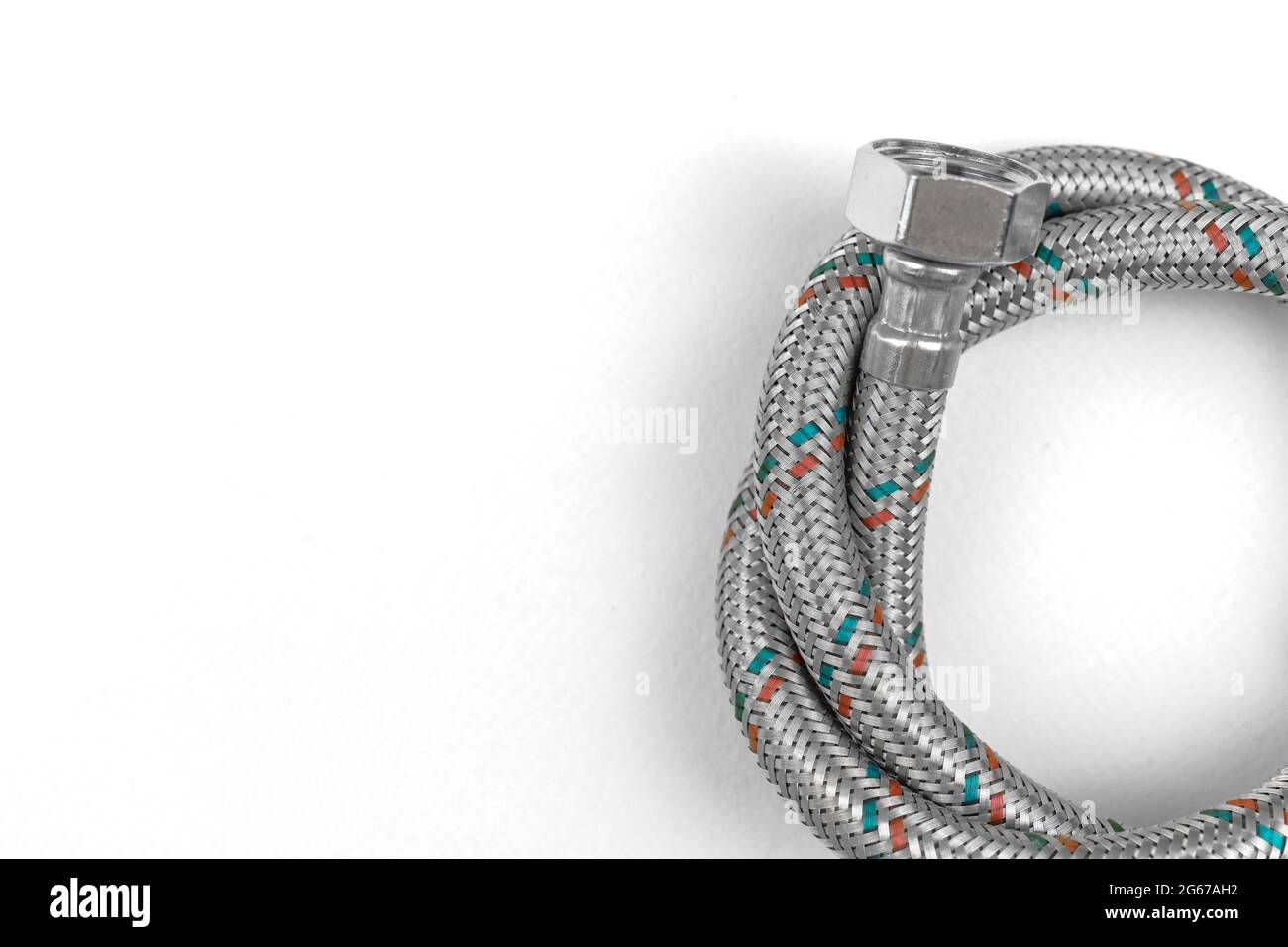 Water hose white office table background, plumber workspace background ...