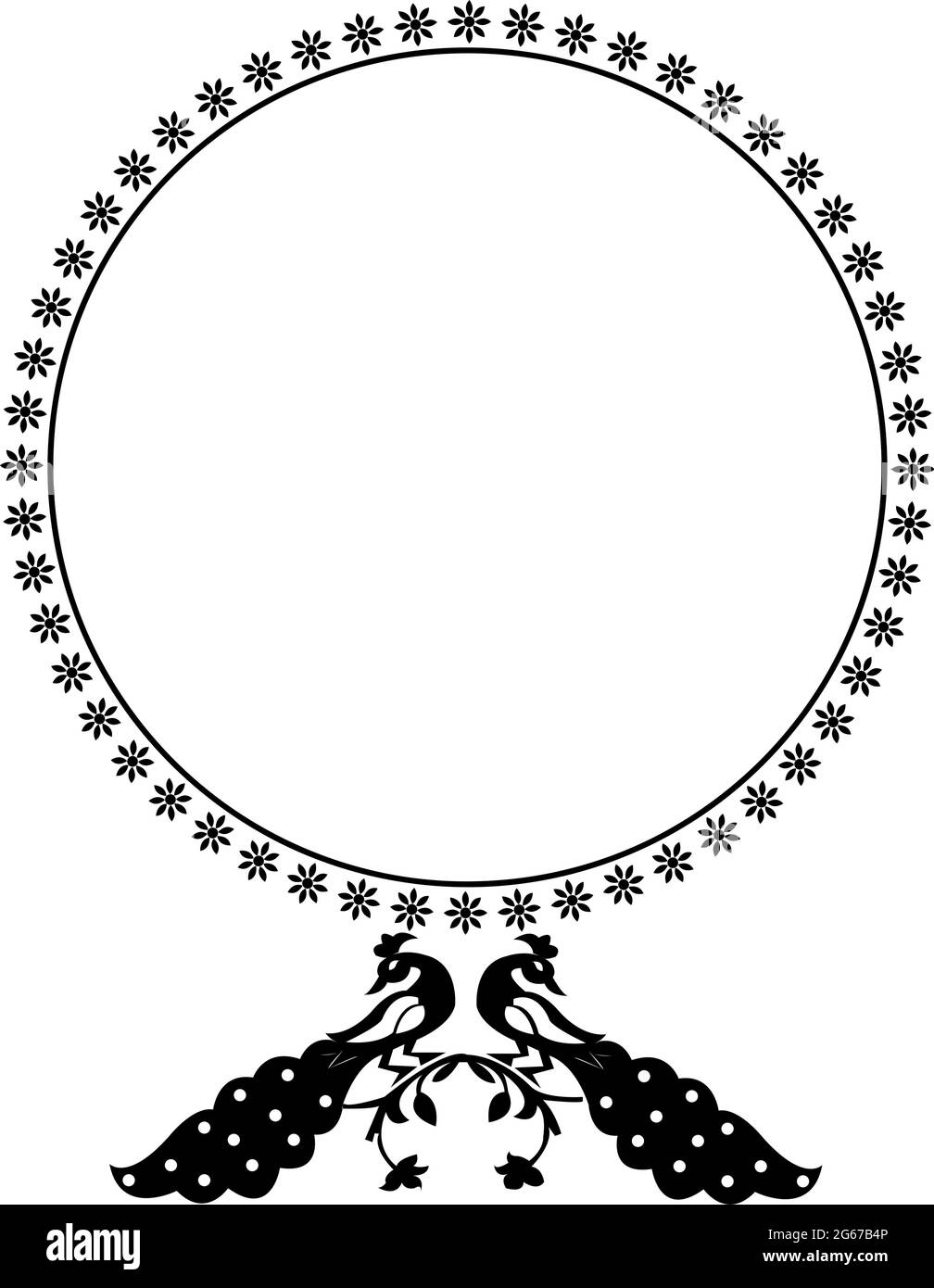 Beautiful peacock round frame design concept isolated on white ...