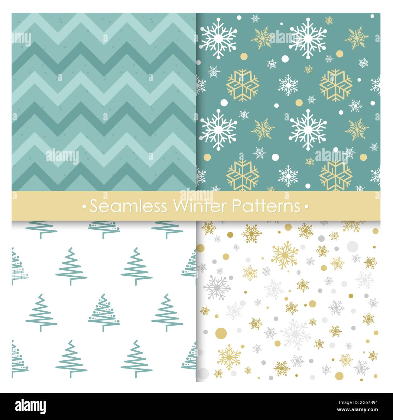 Vector illustration set of seamless Christmas patterns in blue and ...