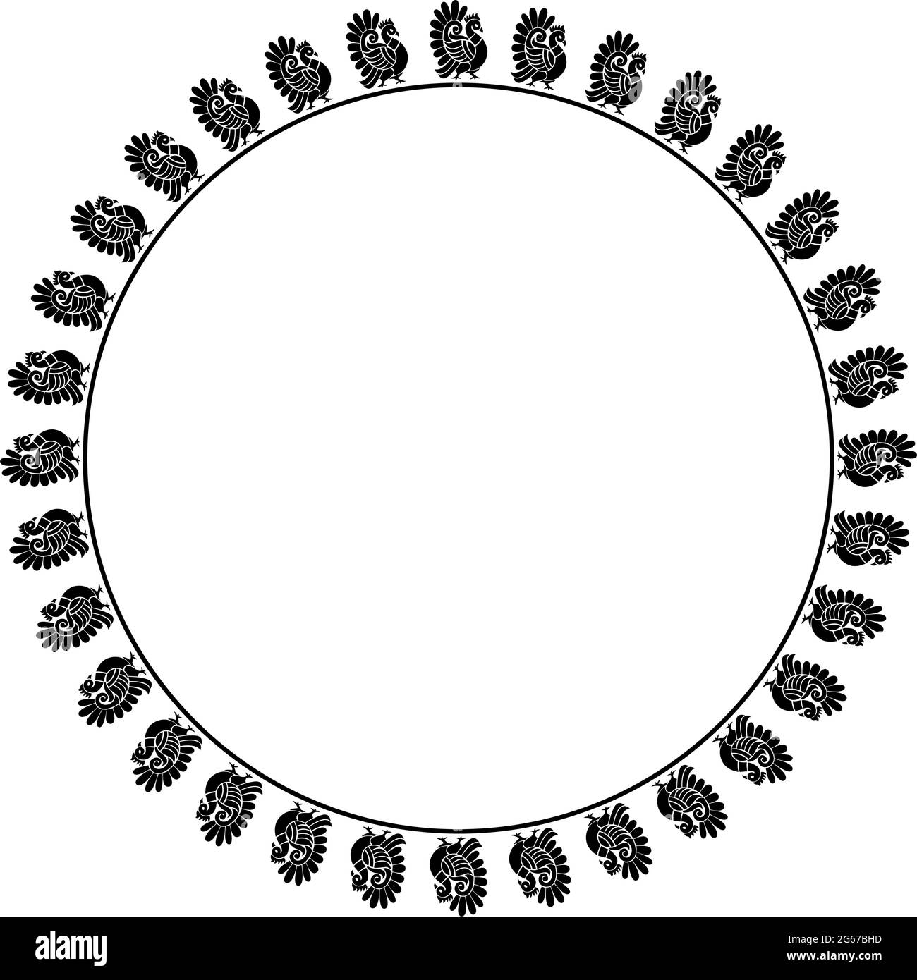 Beautiful peacock round frame design concept isolated on white ...