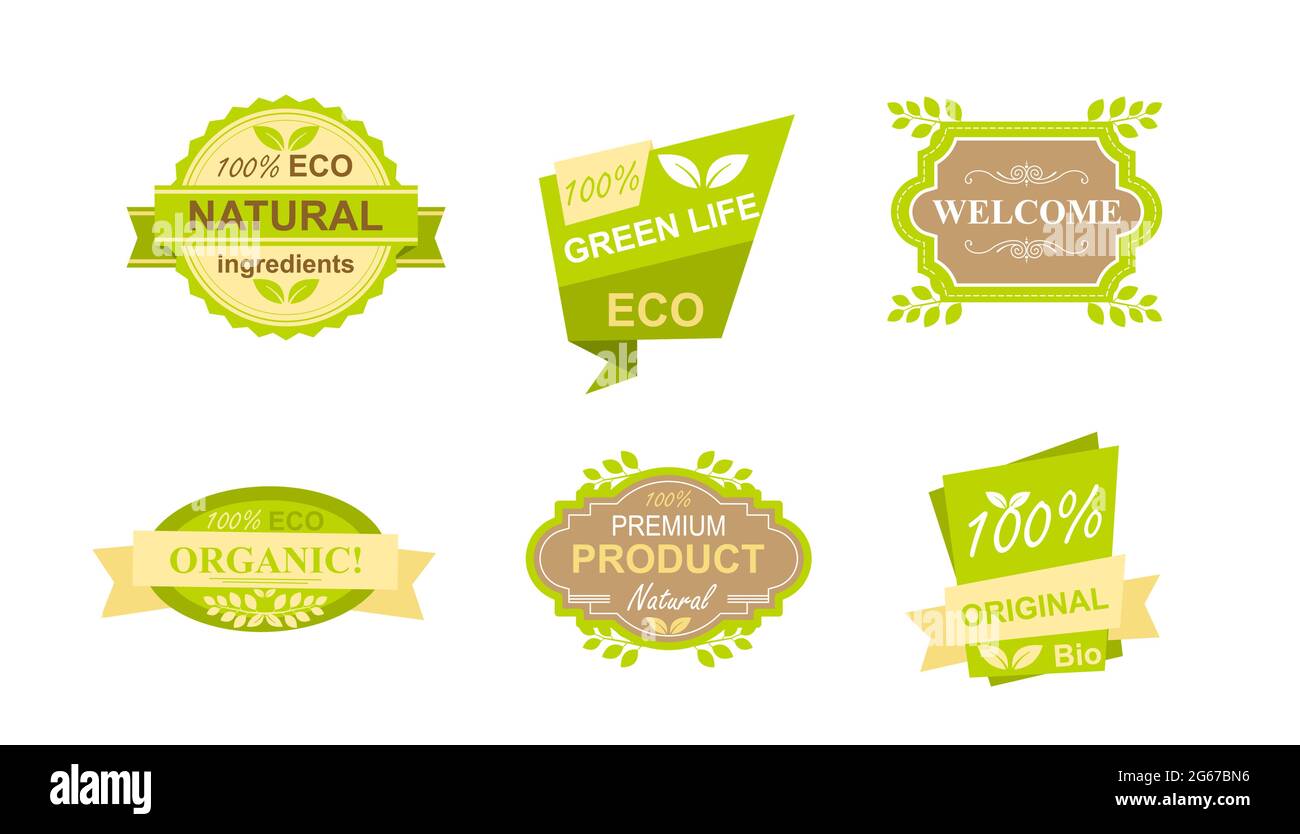 Vector illustration set of stickers and badges for natural organic food ...