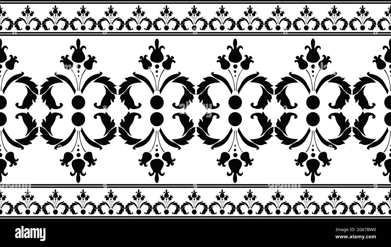 Indian Traditional Saree border design concept with floral art isolated ...