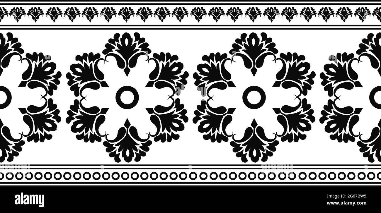 Indian Traditional Saree border design concept with floral art isolated ...