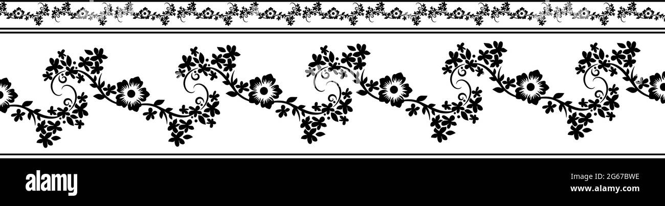 Indian Traditional Saree border design concept with floral art isolated ...