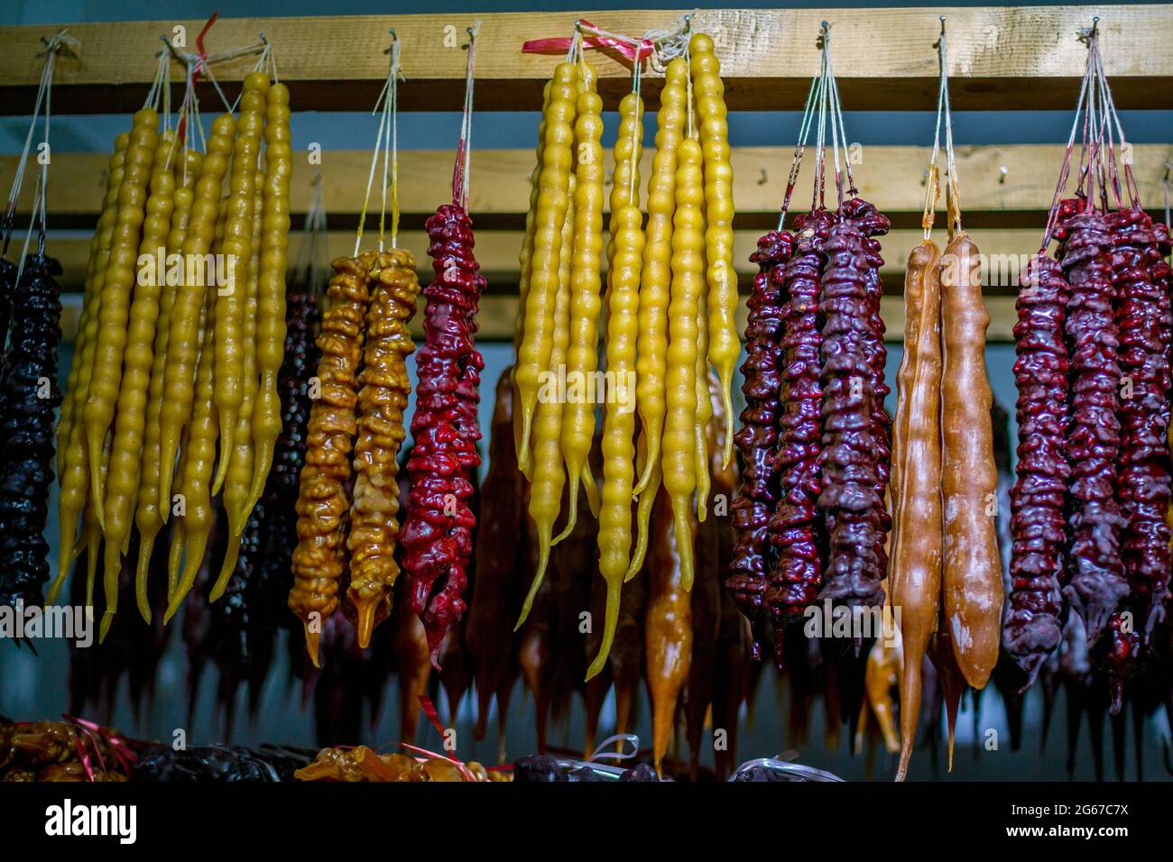 Colorful traditional homemade Georgian sweet dessert- churchkhela, made ...