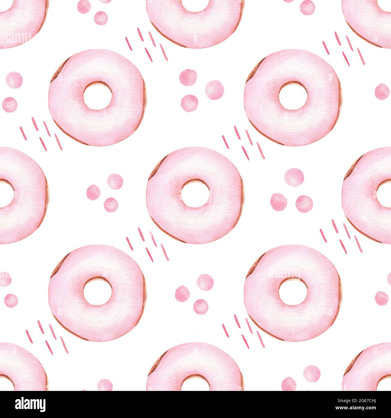 Pink donuts watercolor clipart digital paper. Hand painted sweet bakery ...