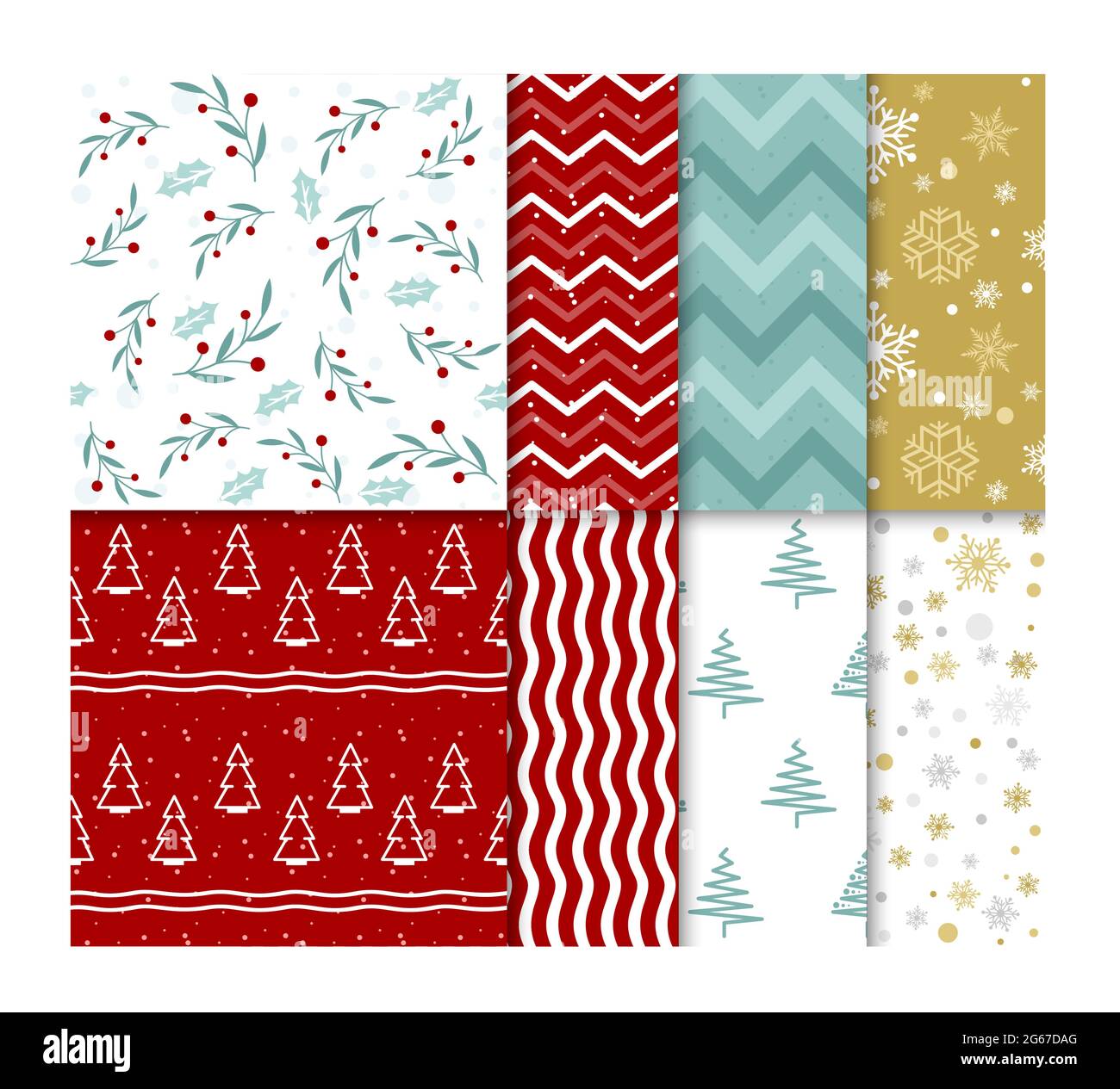 Vector illustration set of seamless bright Christmas patterns with snow ...