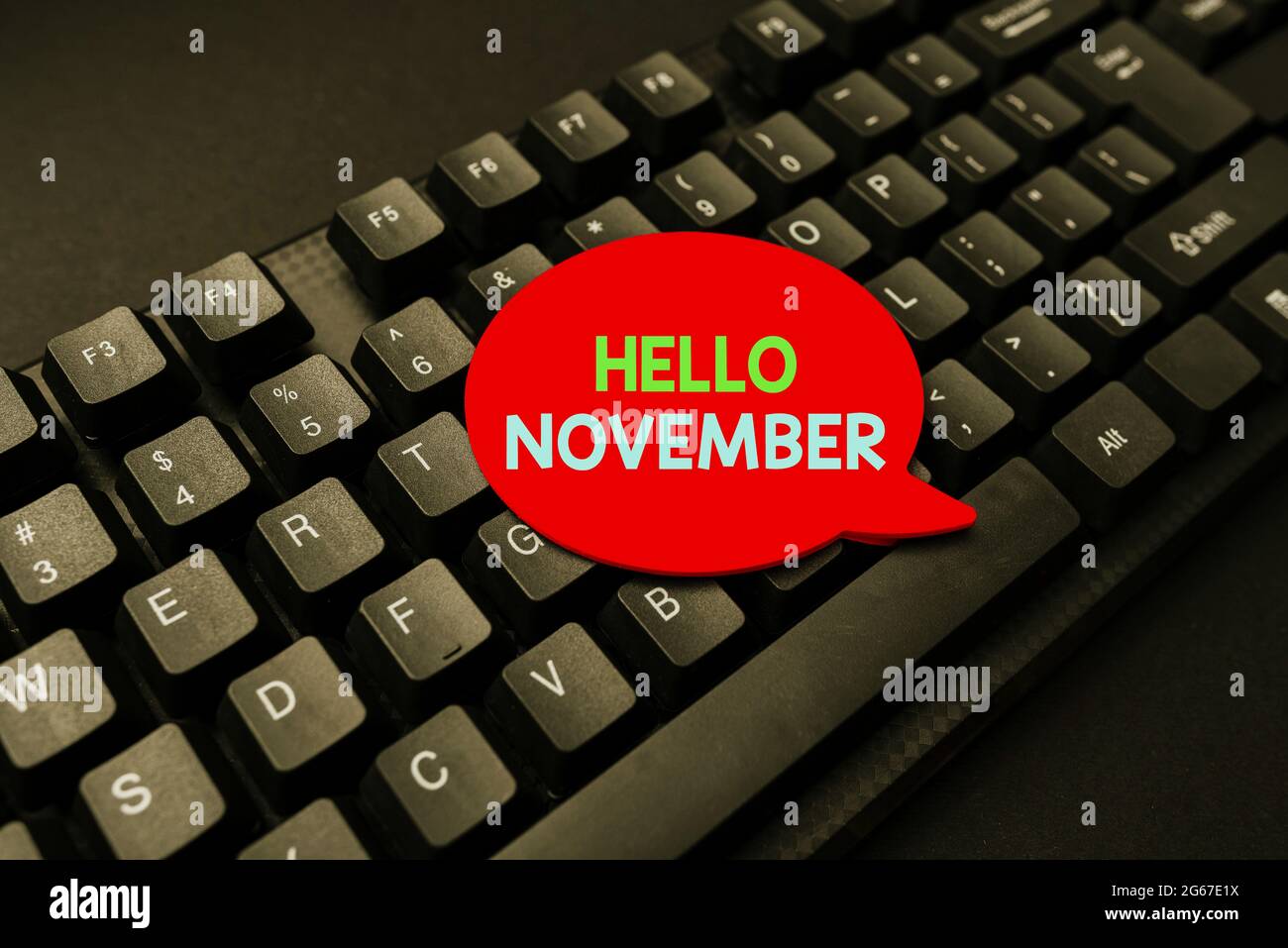 Hand writing sign Hello November. Business overview greeting used when ...