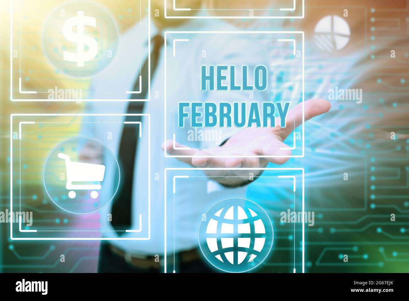 Text caption presenting Hello February. Business concept greeting used ...