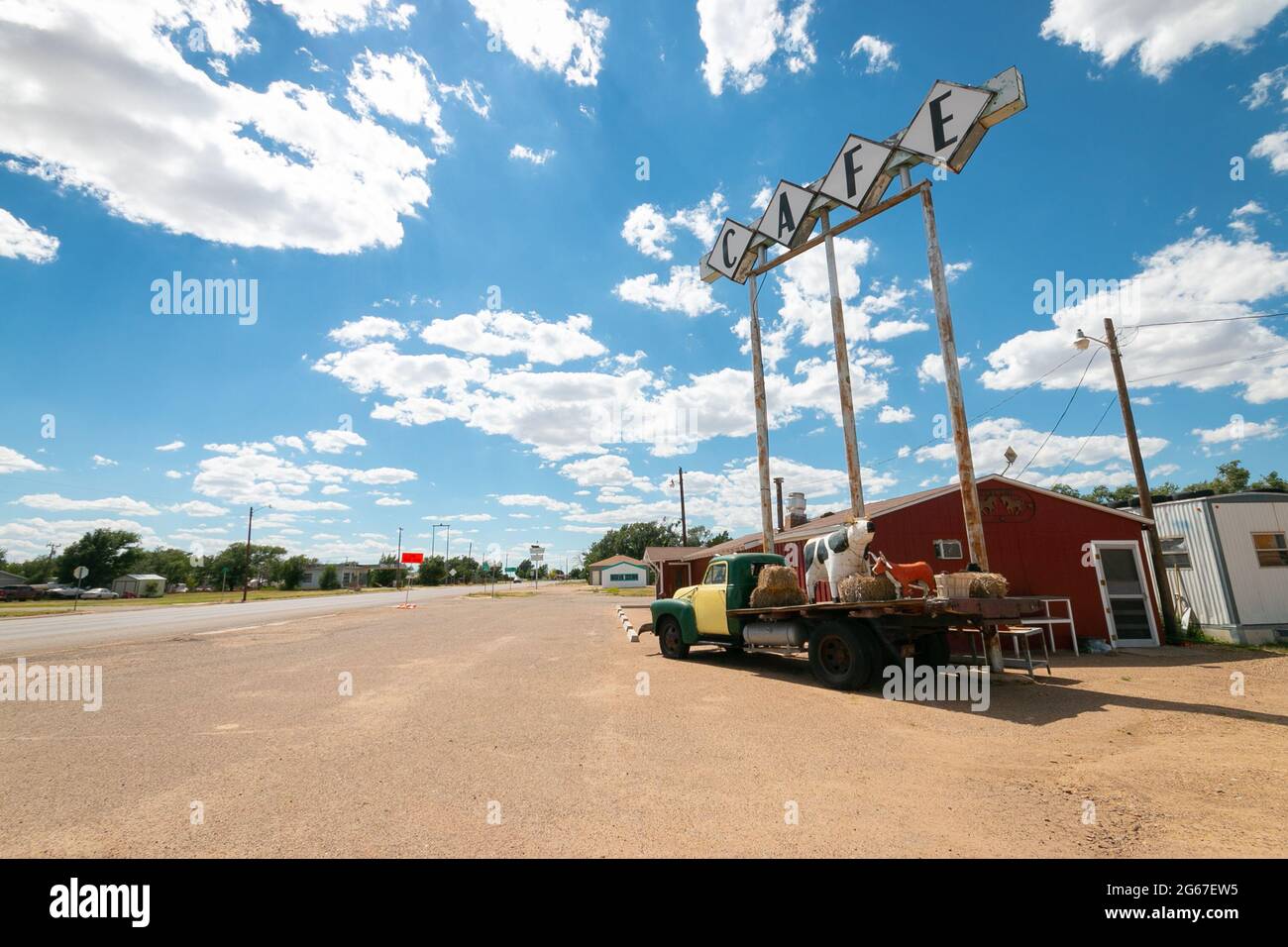 classic cafe sign on Route 66 Texas Stock Photo - Alamy
