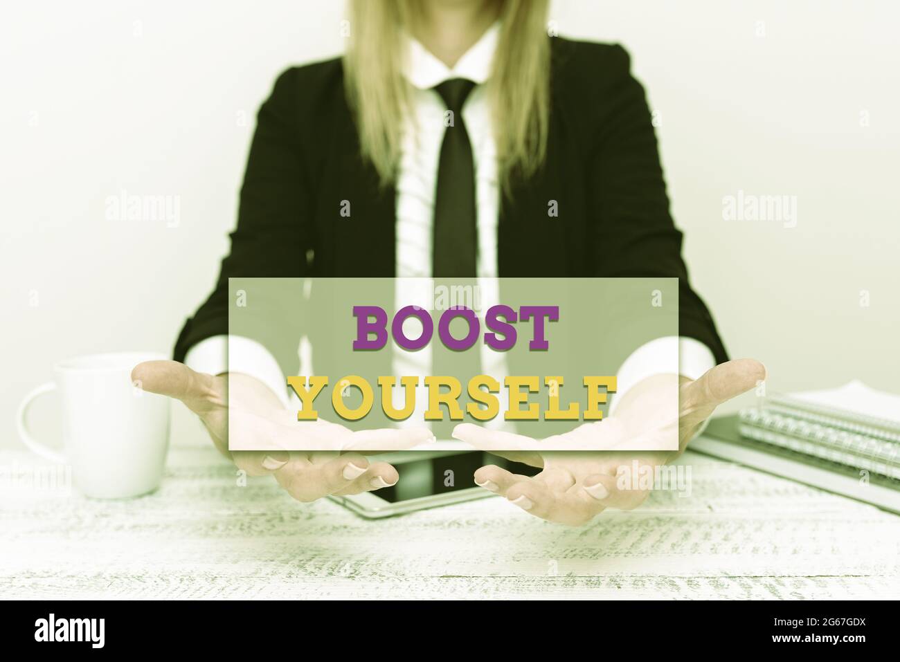 Text caption presenting Boost Yourself. Business overview delivering a ...
