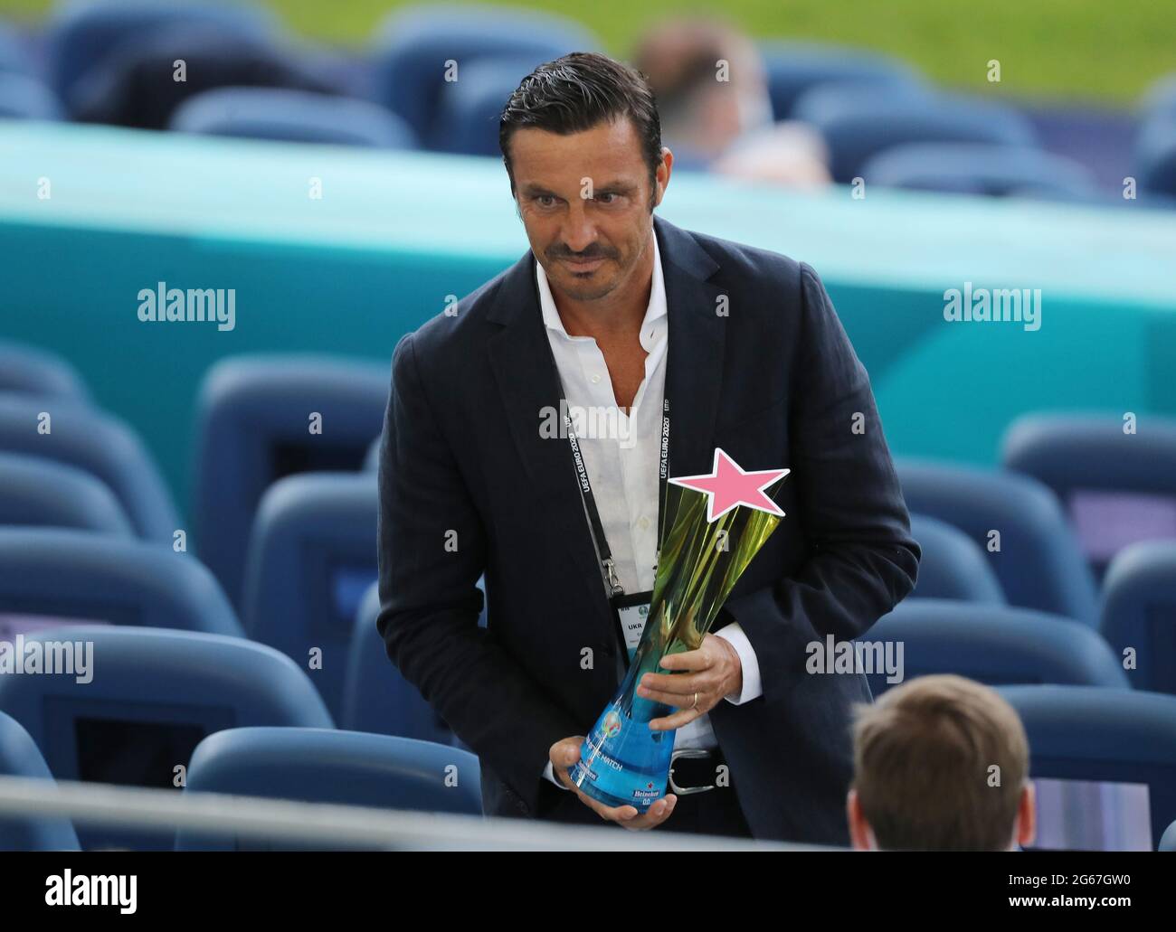 Rome, Italy, 3rd July 2021. Former Italian player Massimo Oddo places ...