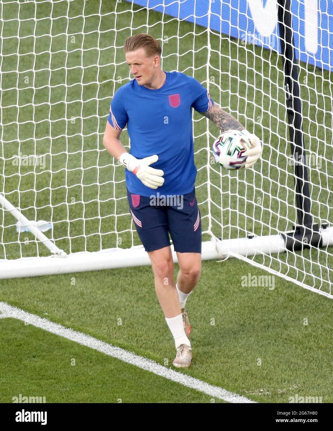 England goalkeeper Jordan Pickford warms up prior to the UEFA Euro 2020 ...