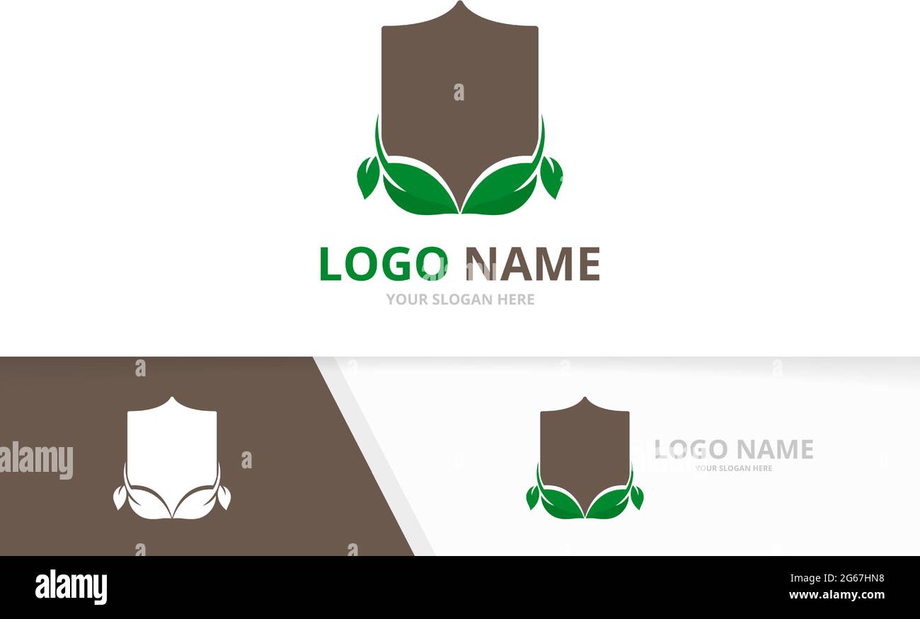 Business protection logotype. Shield and leaves logo design template ...