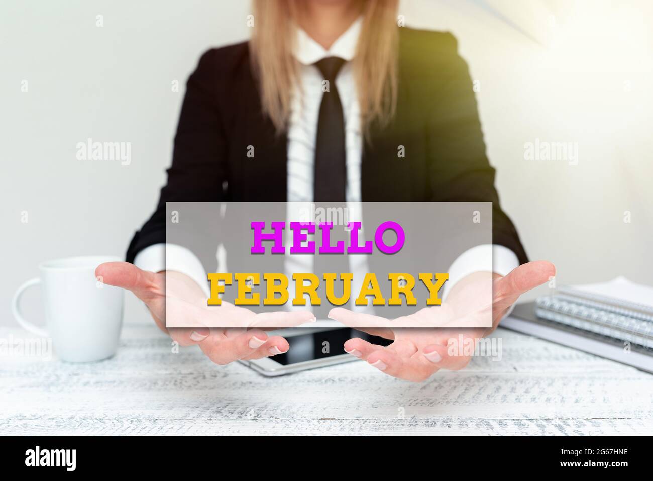 Hand writing sign Hello February. Word Written on greeting used when ...