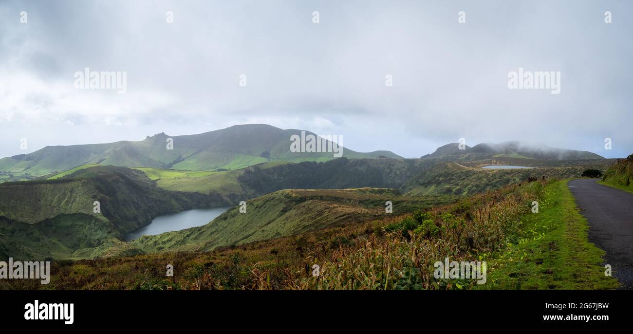 Lagoa Funda and Rasa between the mountains of Flores Island, Azores ...