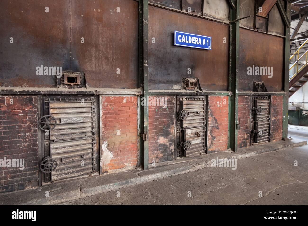 Furnace doors to the boiler of a sugar refinery Stock Photo - Alamy