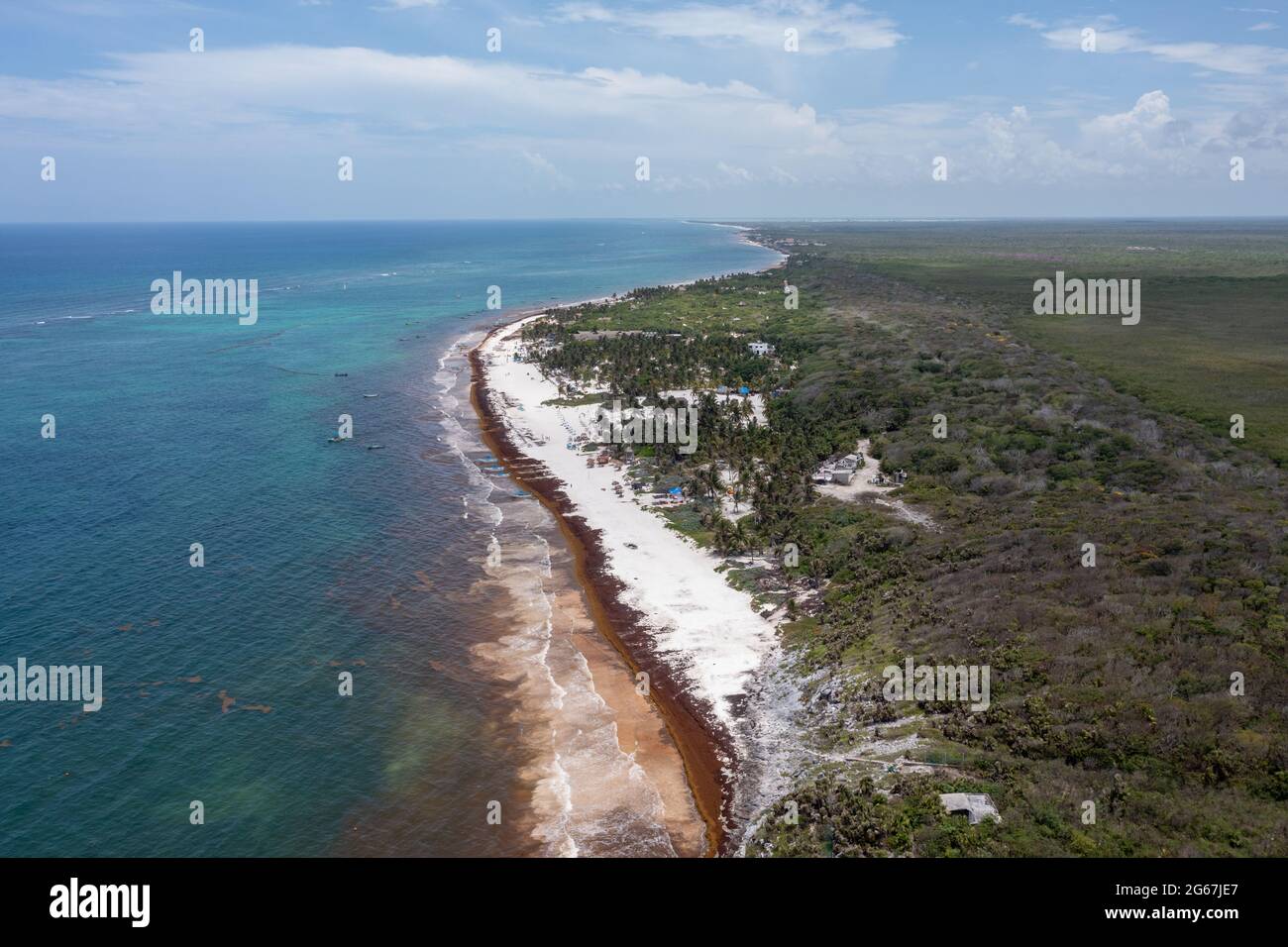 Aerial panoramic view of the beaches along the coast of Tulum, Mexico ...