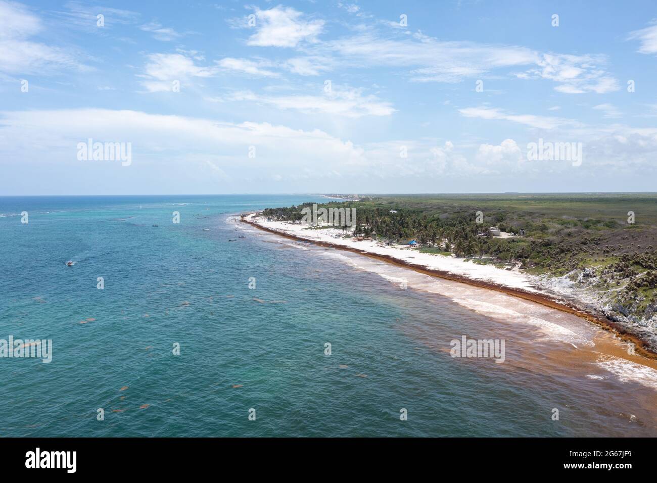 Aerial panoramic view of the beaches along the coast of Tulum, Mexico ...