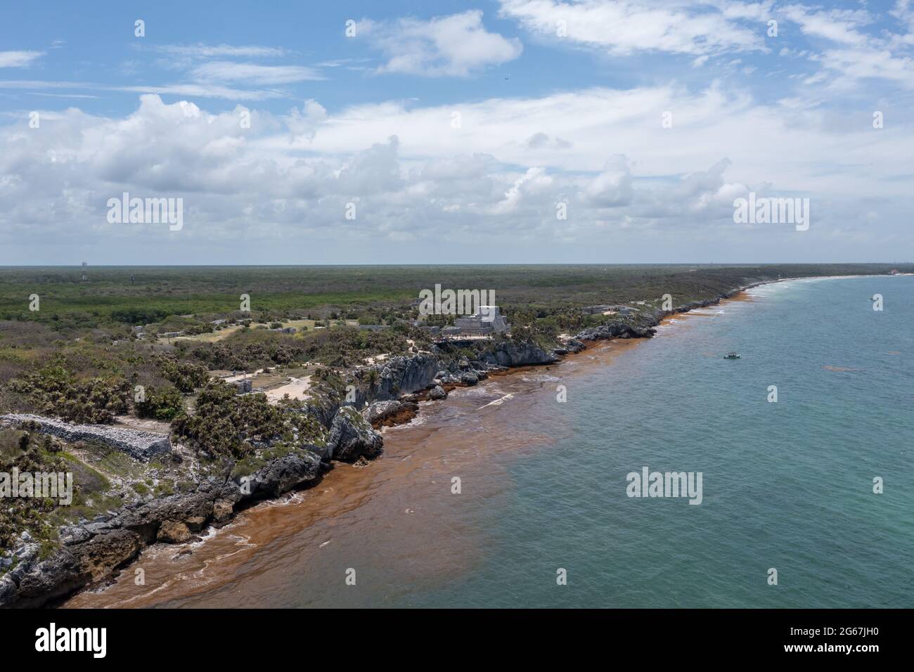 Aerial panoramic view of the beaches along the coast of Tulum, Mexico ...