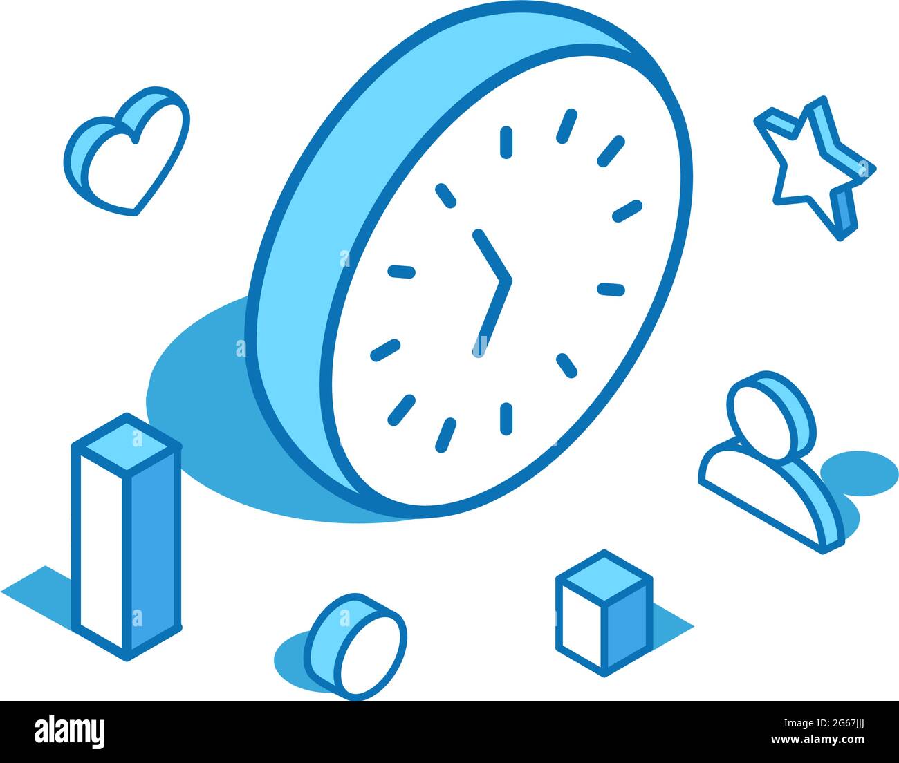 Clock blue line isometric illustration. Timer, stopwatch, calendar 3D ...