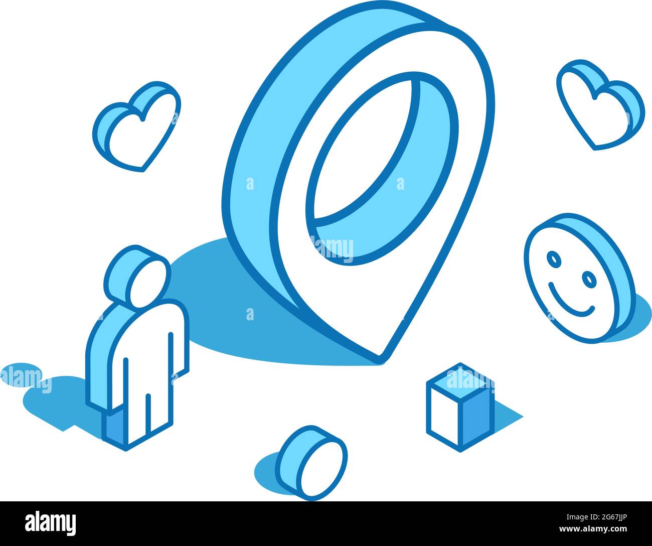 Location mark blue line isometric illustration. Position, locality 3D ...